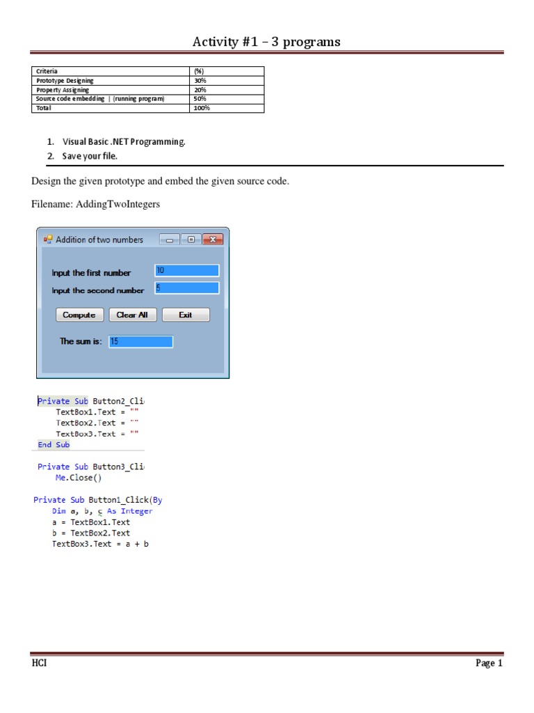 Visual Basic Programming Activity Guide | PDF | Computer Science ...
