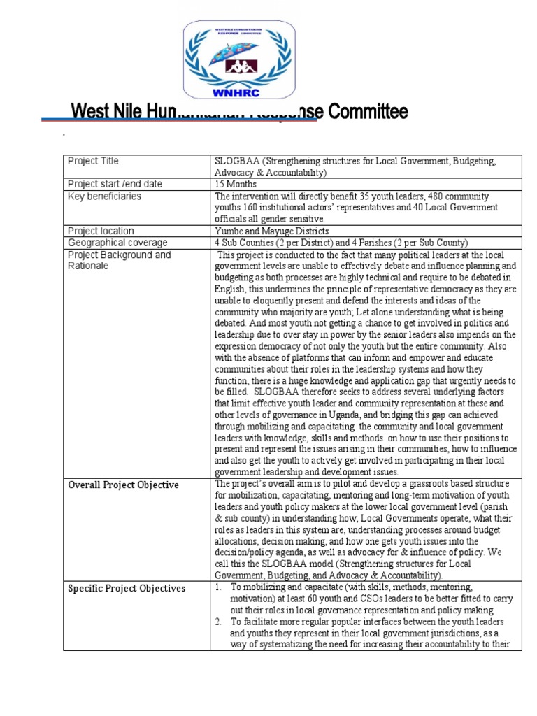 West Nile Humanitarian Response Committee: Project Brief | PDF ...