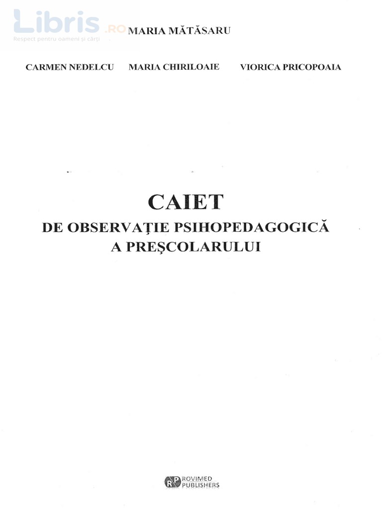 Caiet de Observatie Psihopedagogica A Prescolarului - Maria Matasaru | PDF