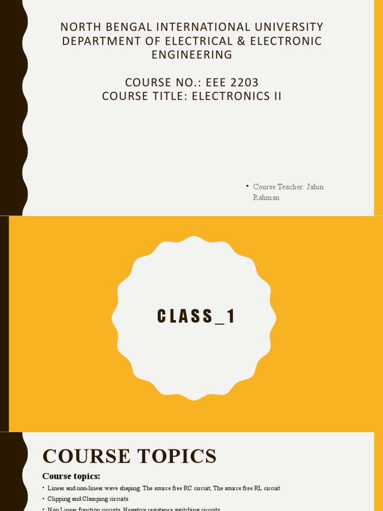 Class 1 Electronics II Spring 21 | PDF | Electrical Network ...