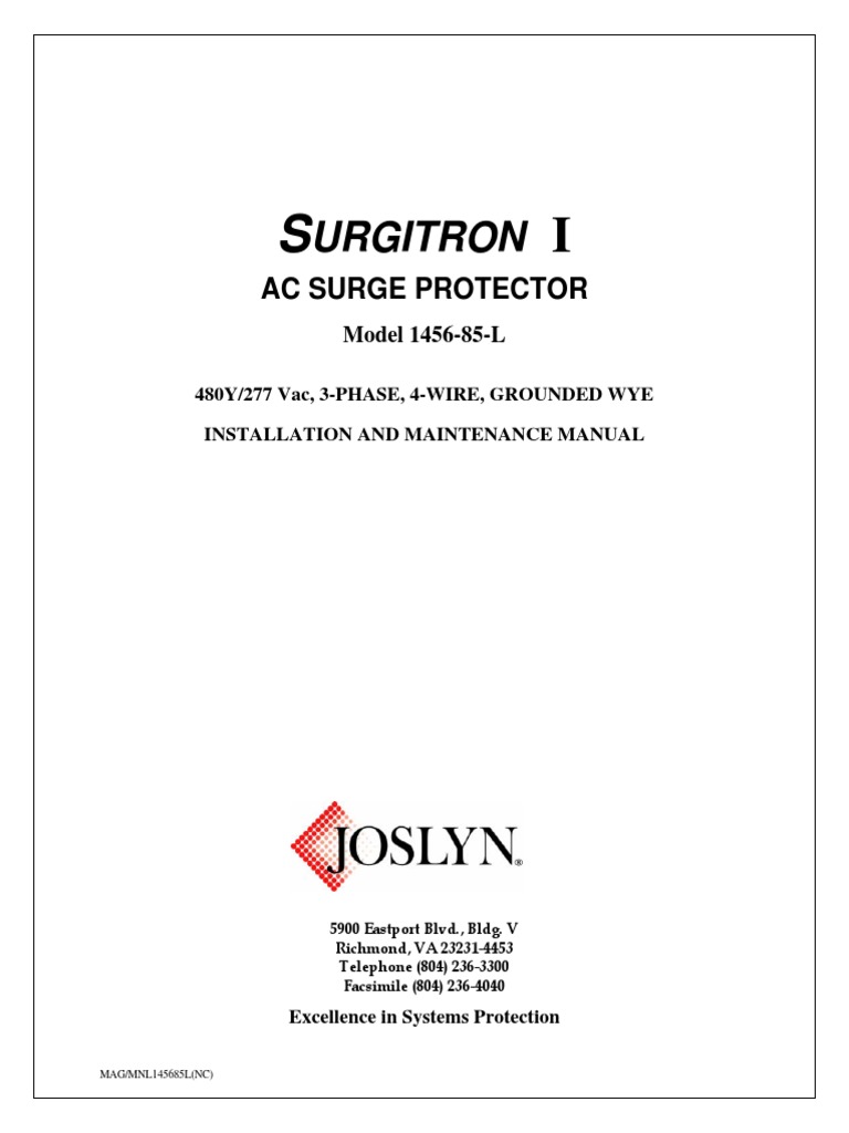 Joslyn Surge Protector Model 1456-85-L Manual | PDF | Relay ...