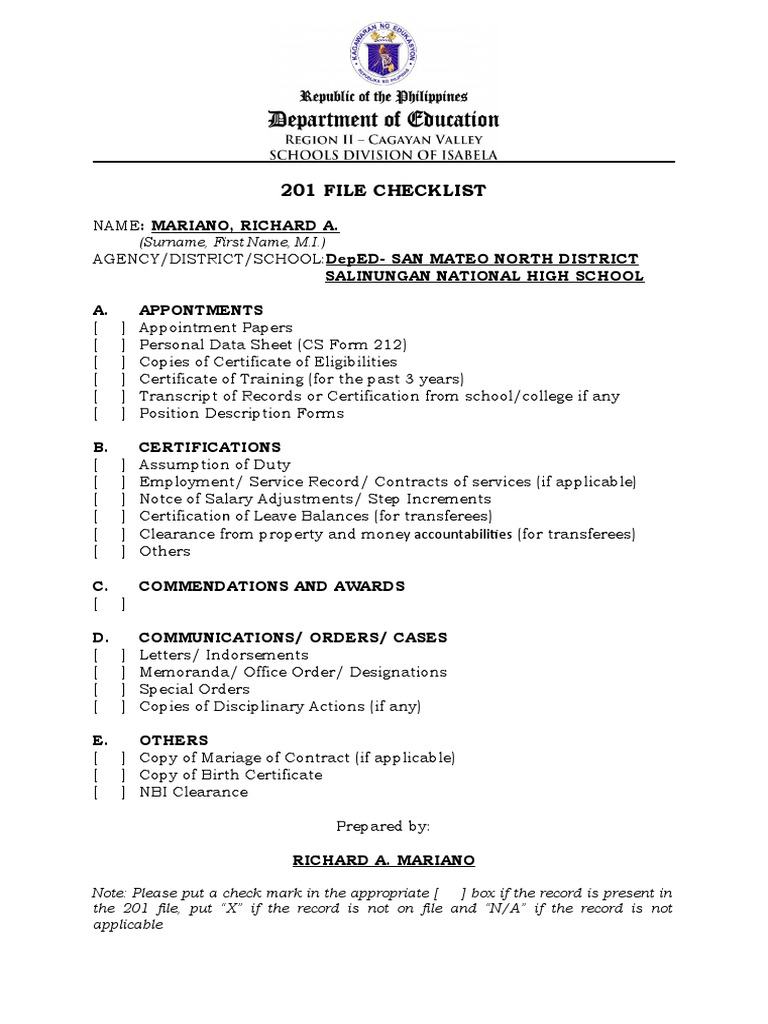 201 Files Checklist | PDF