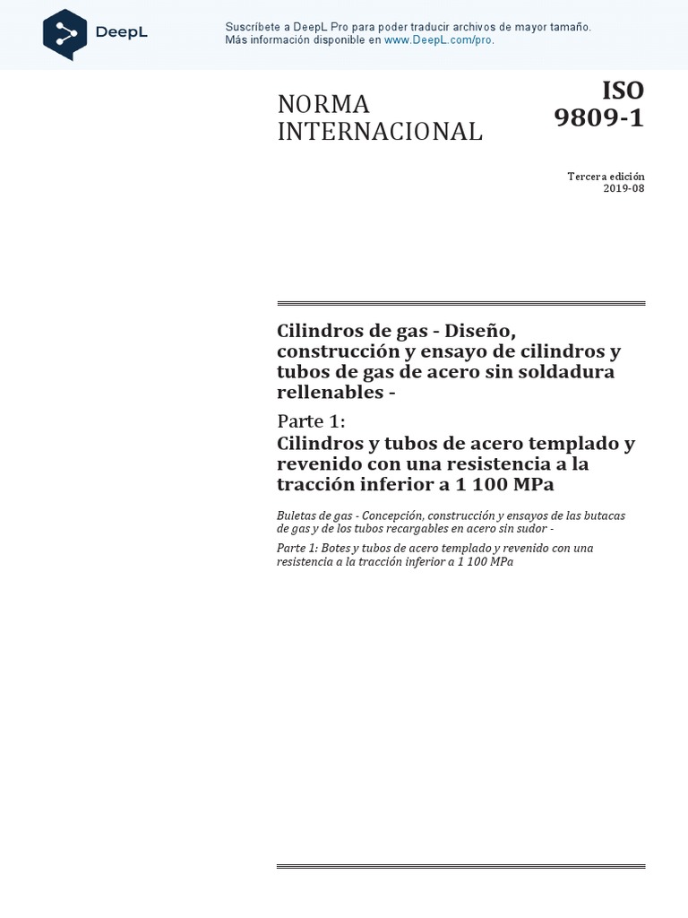 Iso-9809-1-2019 Español | PDF | Tratamiento a base de calor | Acero