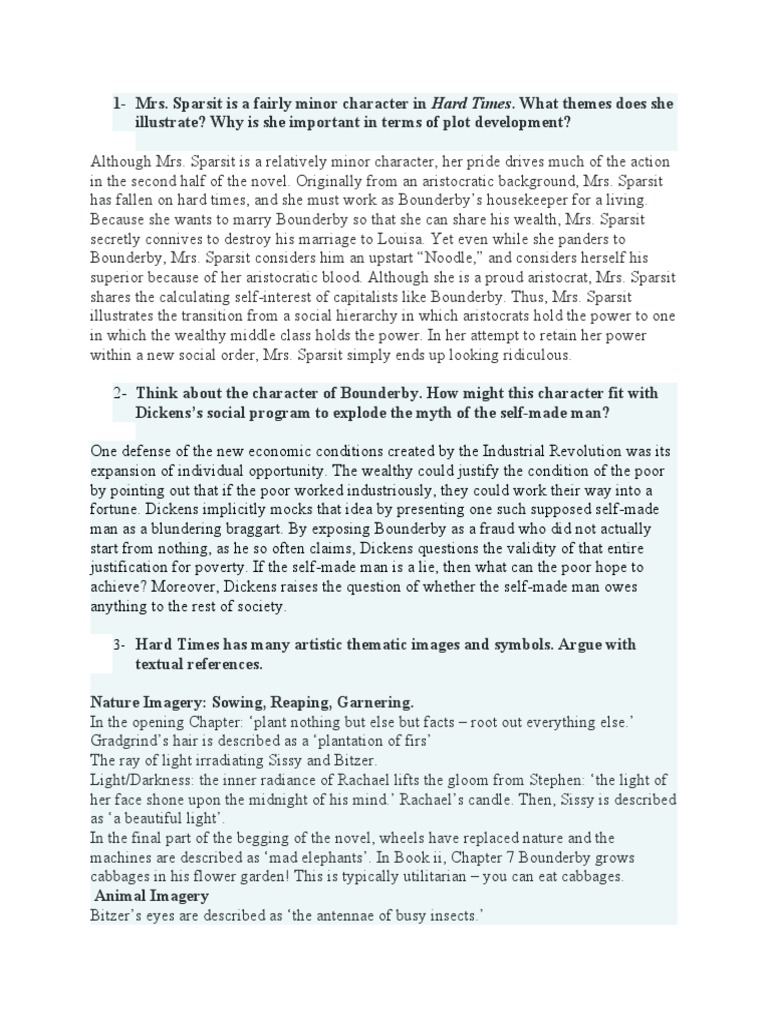 Hard Times-Questions and Answers | PDF