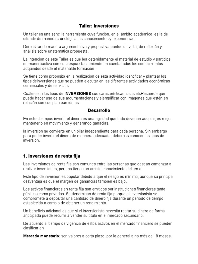 Tipos de Inverciones | PDF | Mercado de divisas | Inversiones