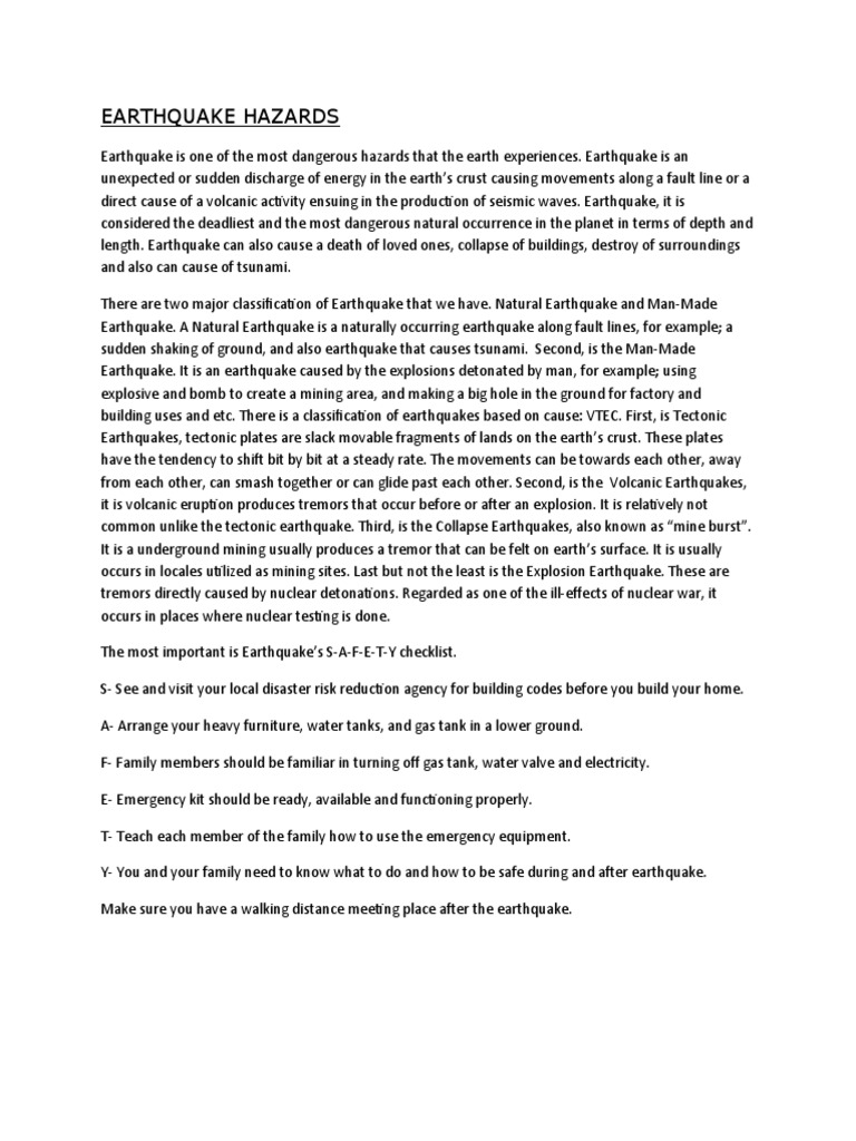 Earthquake Hazards Essay | PDF | Earthquakes | Tsunami