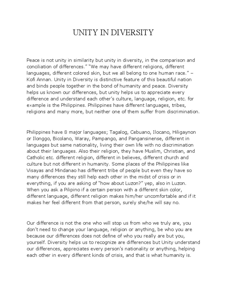Unity in Diversity Essay | PDF