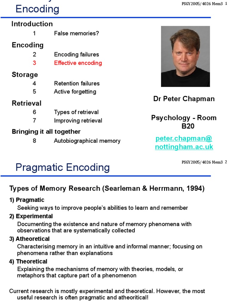 Encoding: 1 False Memories? | PDF | Recall (Memory) | Memory