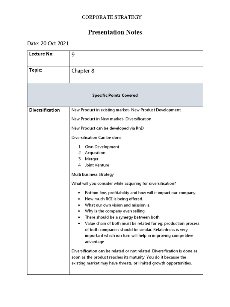 Lecture 9 - Corporate Strategy Notes | PDF | Strategic Management ...