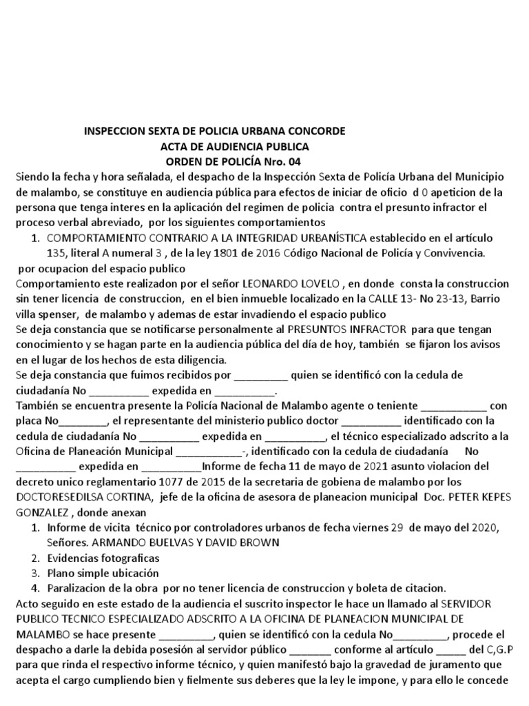 Audiencia Pública sobre Infracciones Urbanísticas en Malambo | PDF ...