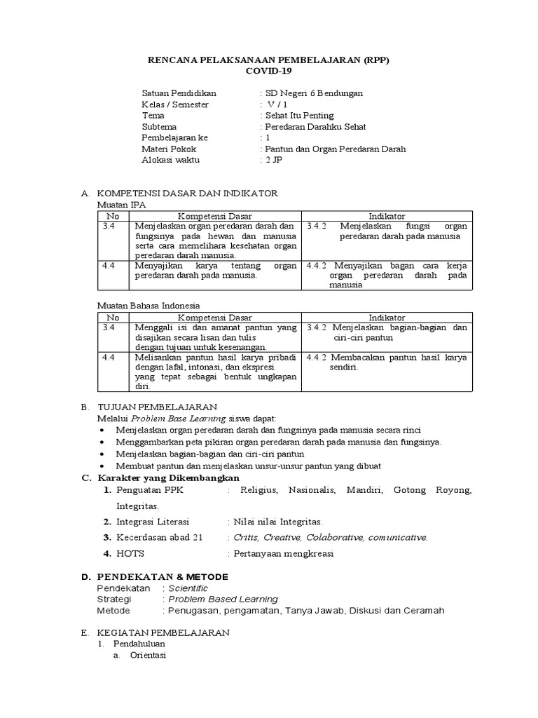 RPP Kelas 5 Tema 4 Subtema 1 | PDF