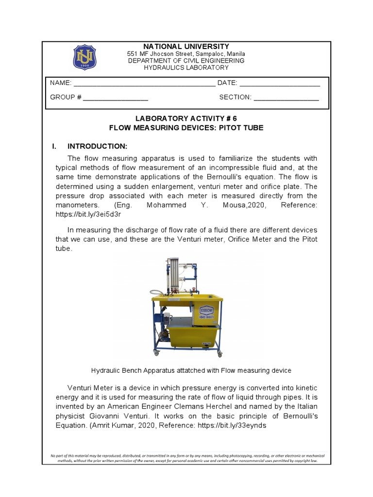 Laboratory Activity #6 - Pitot Tube | PDF | Flow Measurement | Chemistry