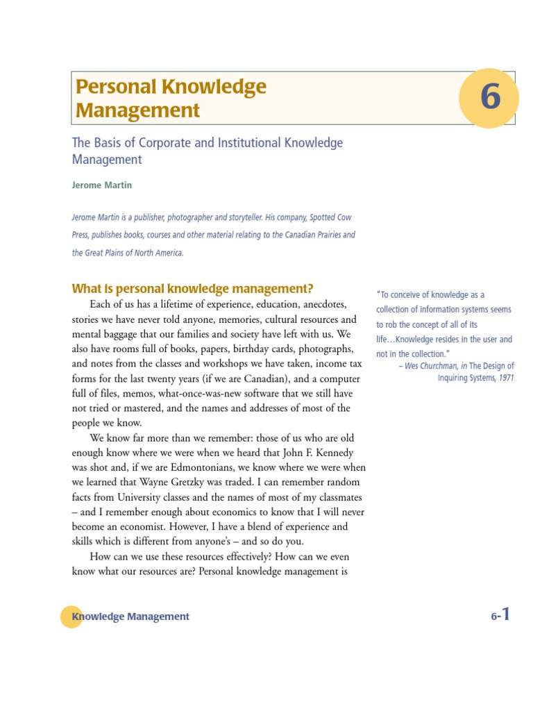 Personal Knowledge Management: The Basis of Corporate and Institutional ...