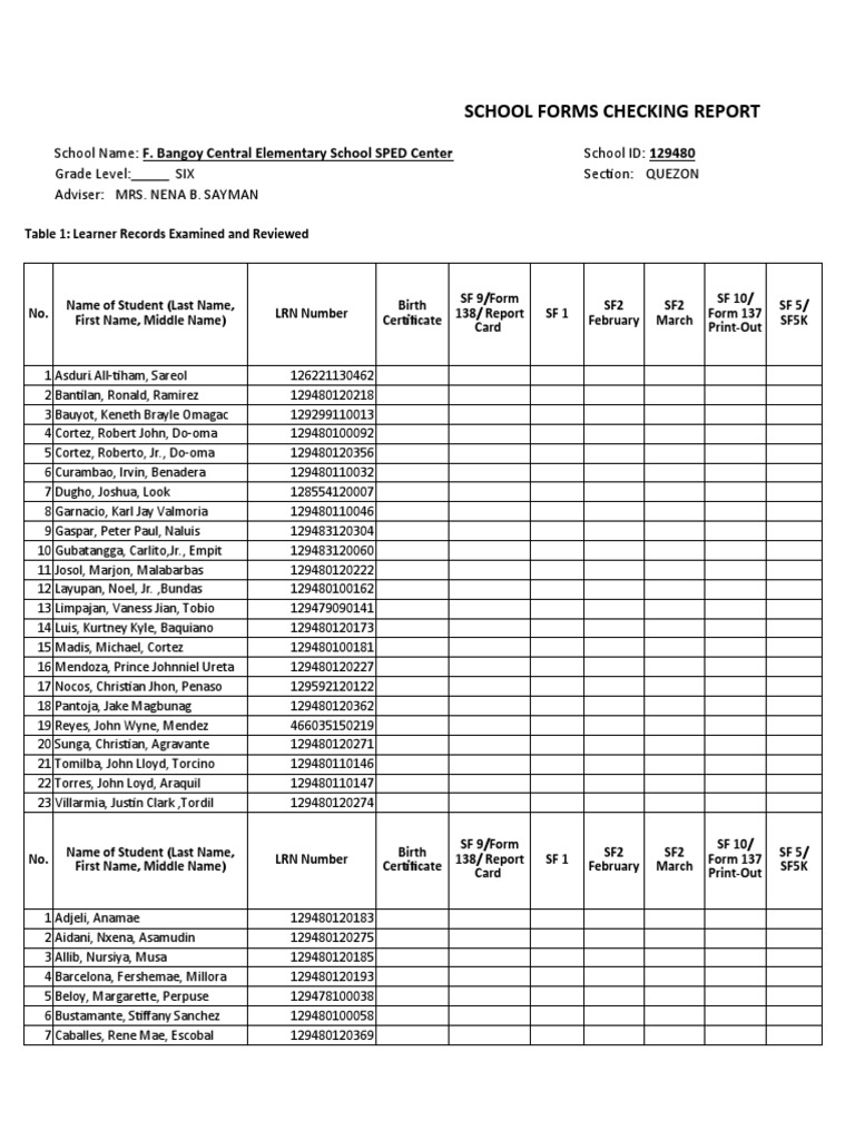 Checking of Forms School Template | PDF