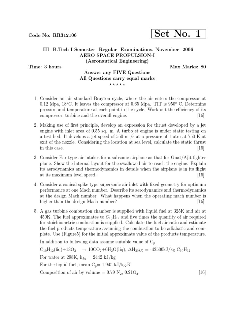 Aerospace Propulsion Exam Questions | PDF | Jet Engine | Mach Number