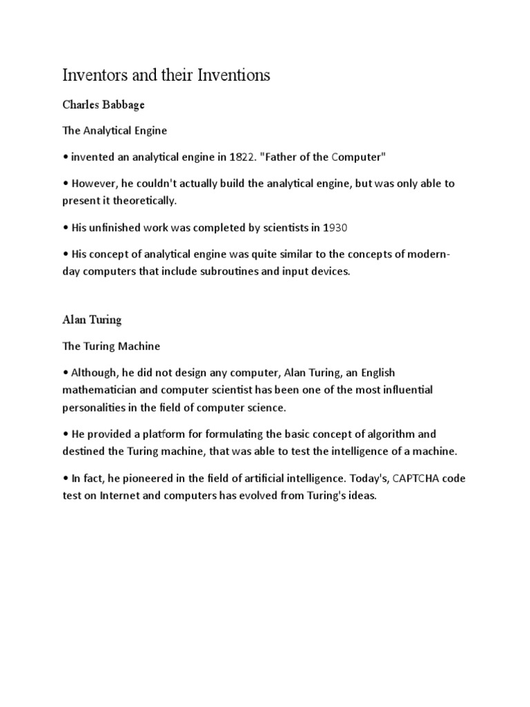 Inventors and Thier Inventions IcT | PDF | Computer Science | Classes ...