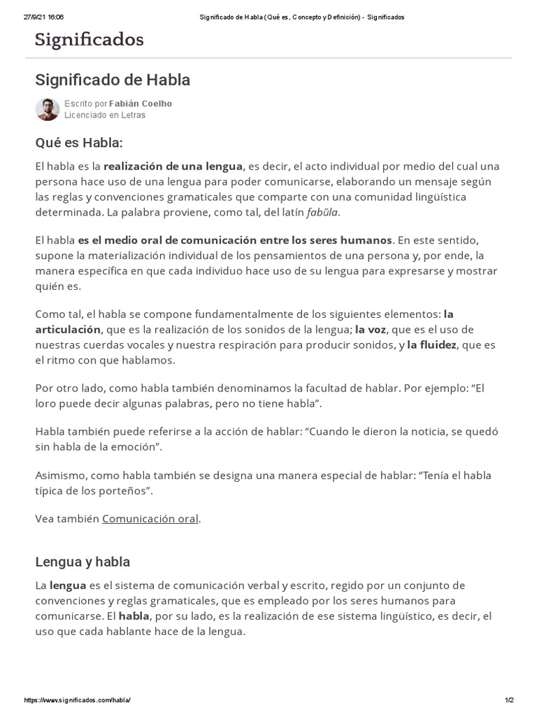 Significado de Habla (Qué Es, Concepto y Definición) - Significados ...