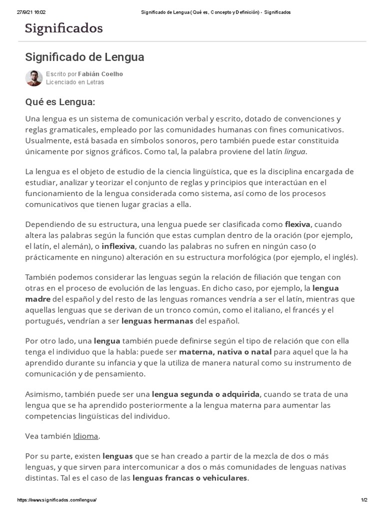 Significado de Lengua (Qué Es, Concepto y Definición) - Significados ...