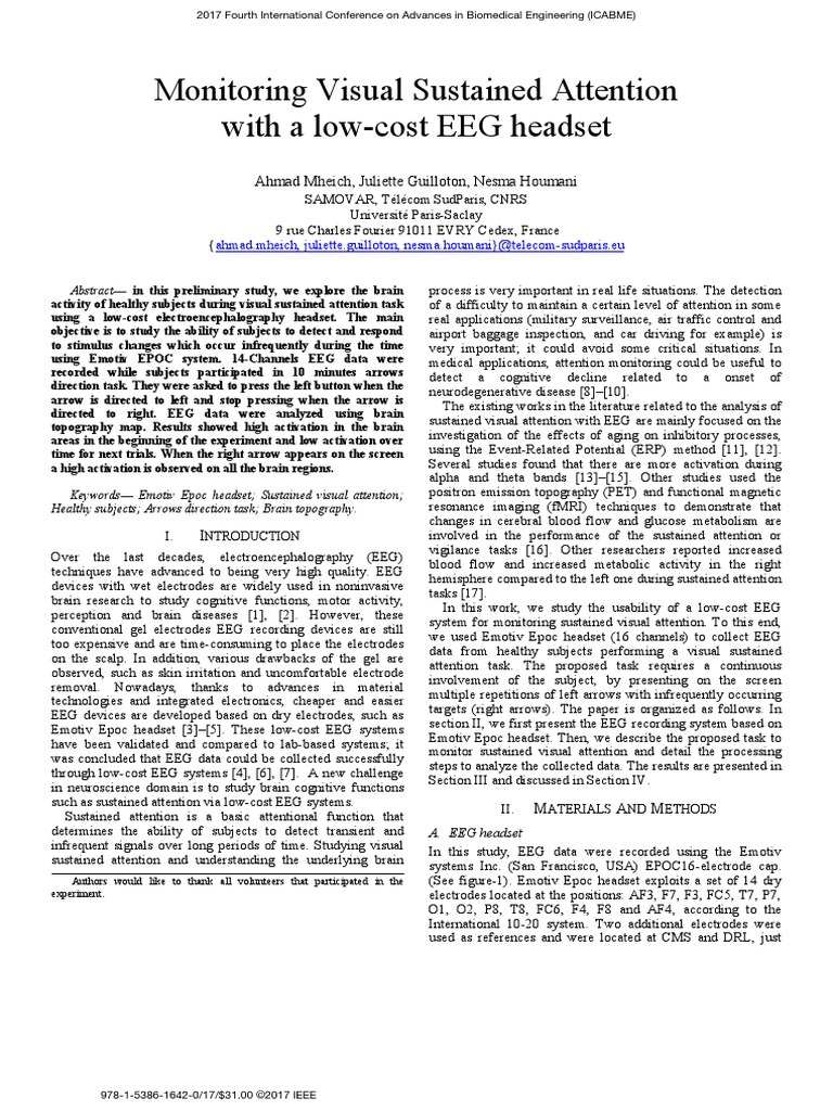 Monitoring Visual Sustained Attention With A Low-Cost EEG Headset | PDF ...