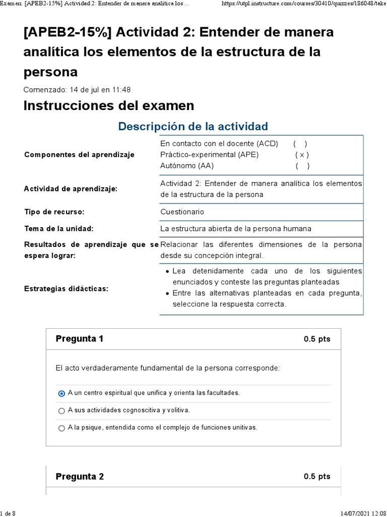 Examen (APEB2-15%) Actividad 2 Entender de Manera Analítica Los Elementos de La Estructura de La ...