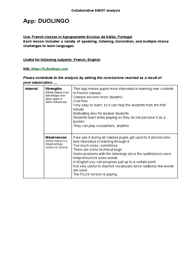 Duolingo SWOT | PDF | Swot Analysis | Communication