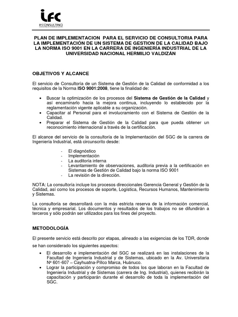 Anexo #02 Plan de Implementaciòn Del SGC | PDF | Calidad (comercial ...