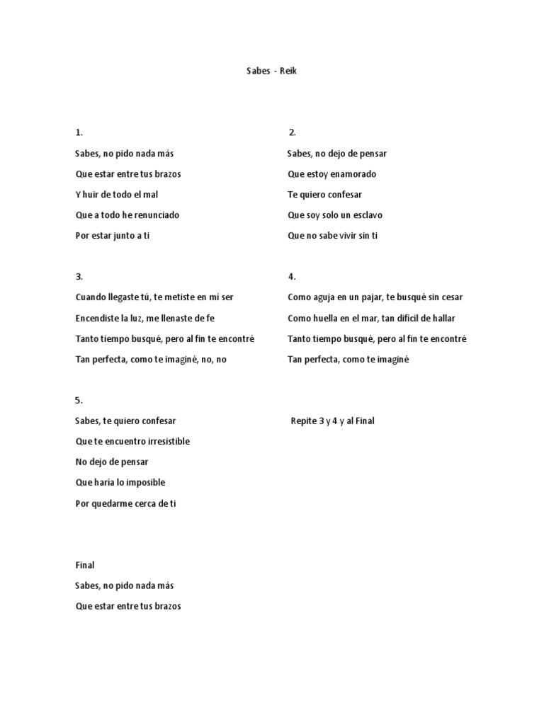 Reik - Sabes (Letra) | PDF