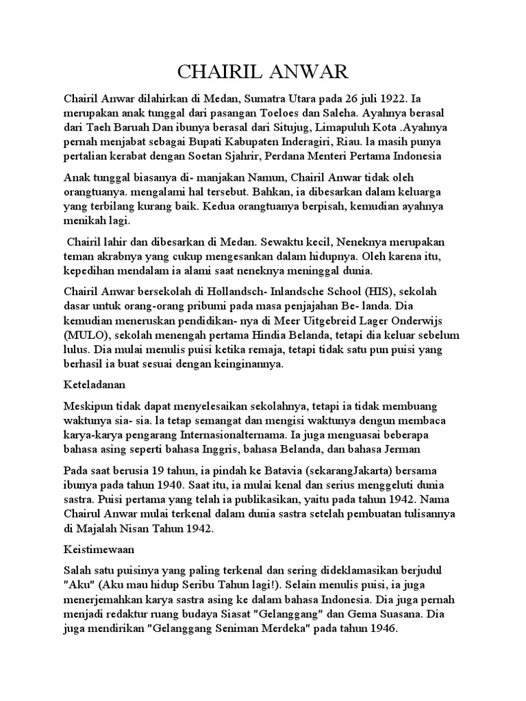 Biografi Chairil Anwar | PDF