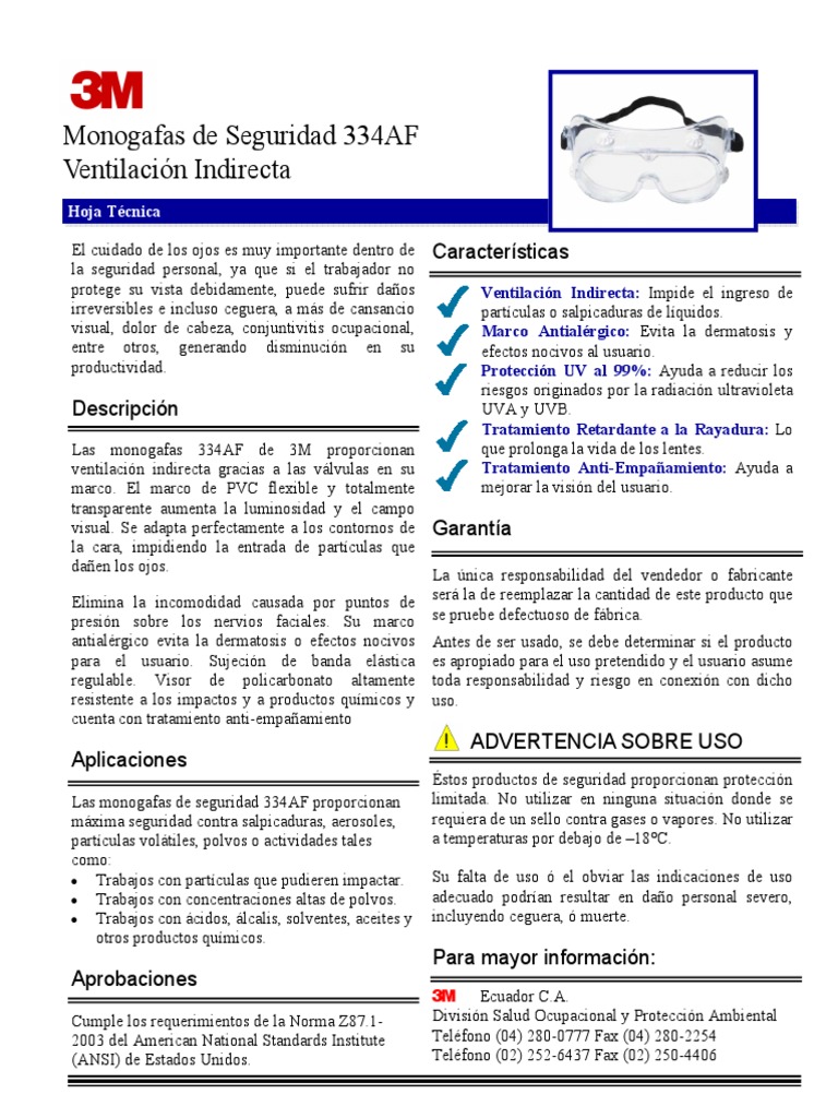 Monogafas 40661 334AF | PDF | Ultravioleta | Seguridad y salud ocupacional