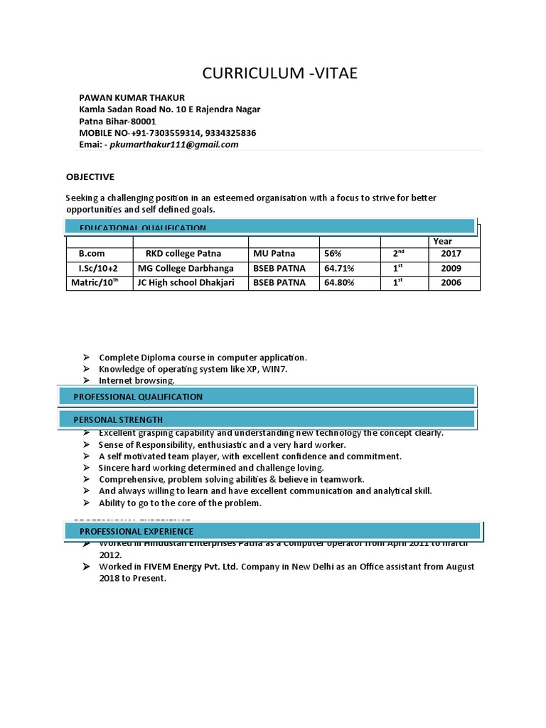 Curriculum - Vitae: Objective | PDF | Cognition | Behavior Modification