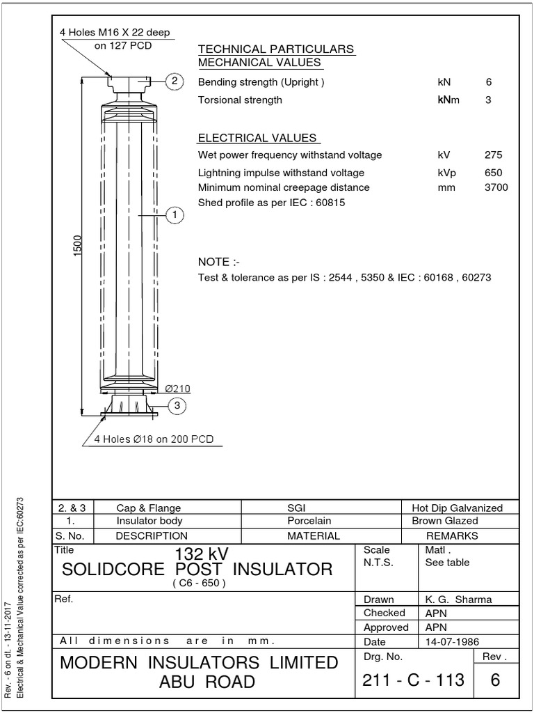 132 kV Post Insulator Specifications | PDF | Insulator (Electricity ...