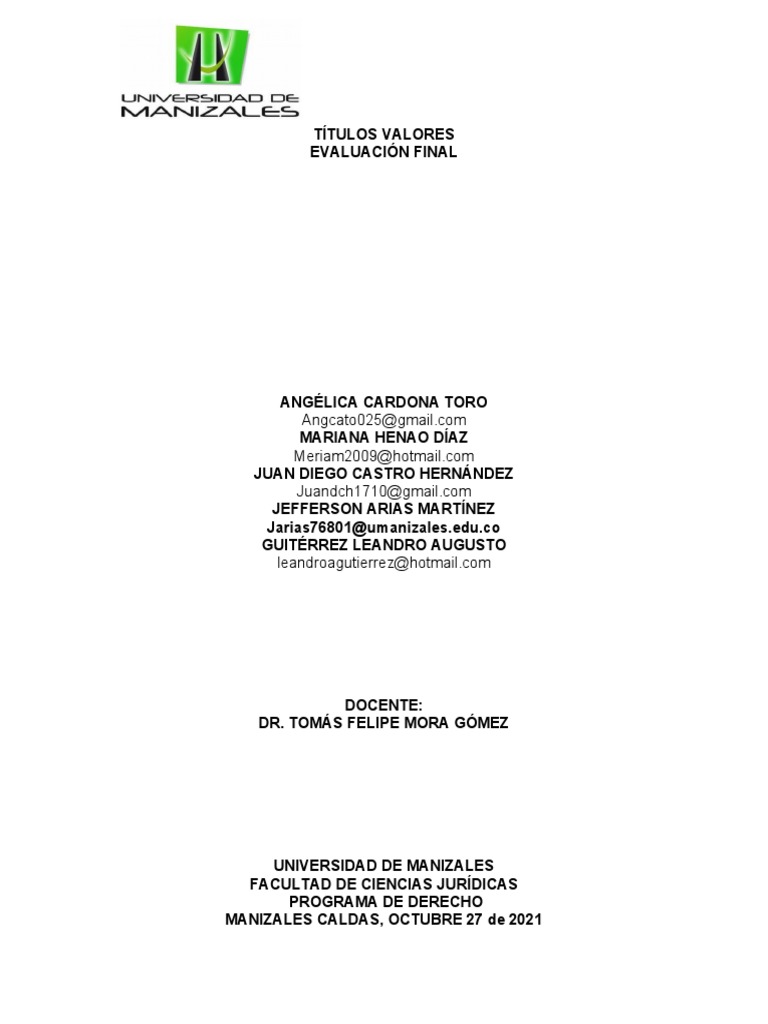 Portadas Trabajo Final Títulos Valores | PDF