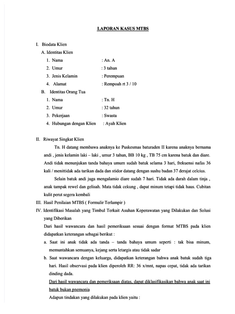 Laporan Kasus MTBS Anak di Puskesmas | PDF | Kesehatan Holistik