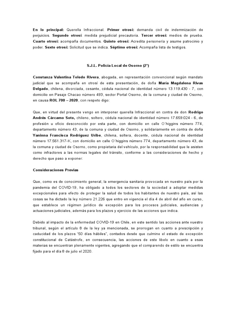 Querella Infraccional Magdalena Rivas (19149) | PDF | Propiedad | Queja