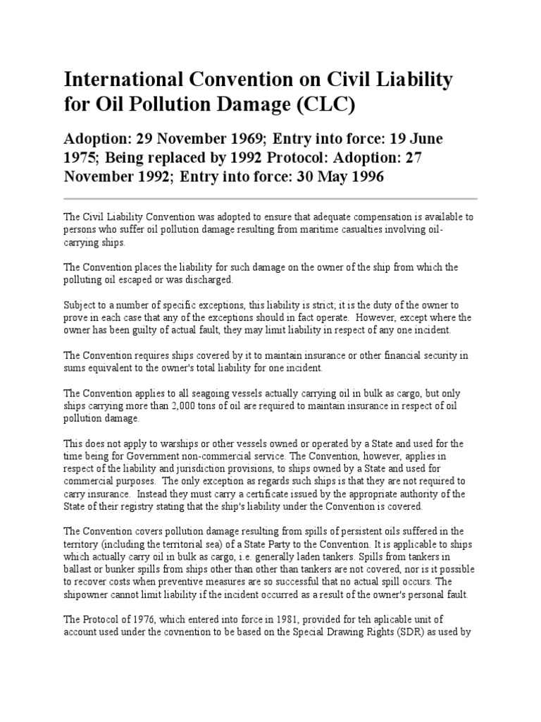 CLC Convention ensures compensation for oil pollution damage | PDF | Ships | Oil Tanker