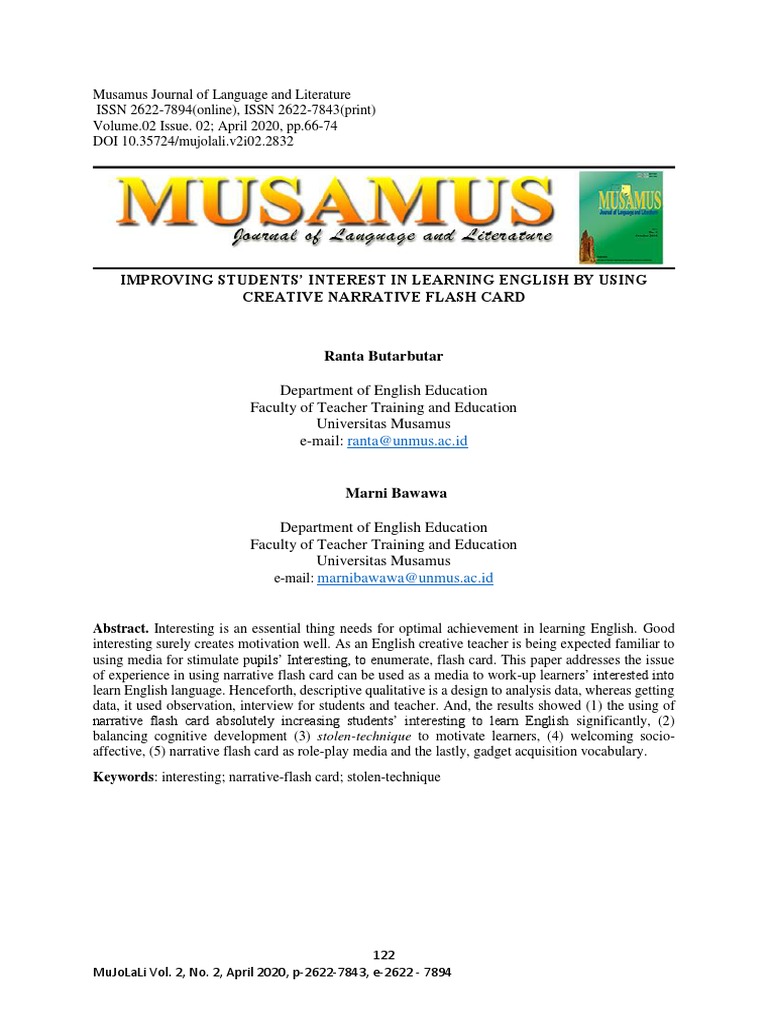 Improving Students' Interest in Learning English by Using Creative ...