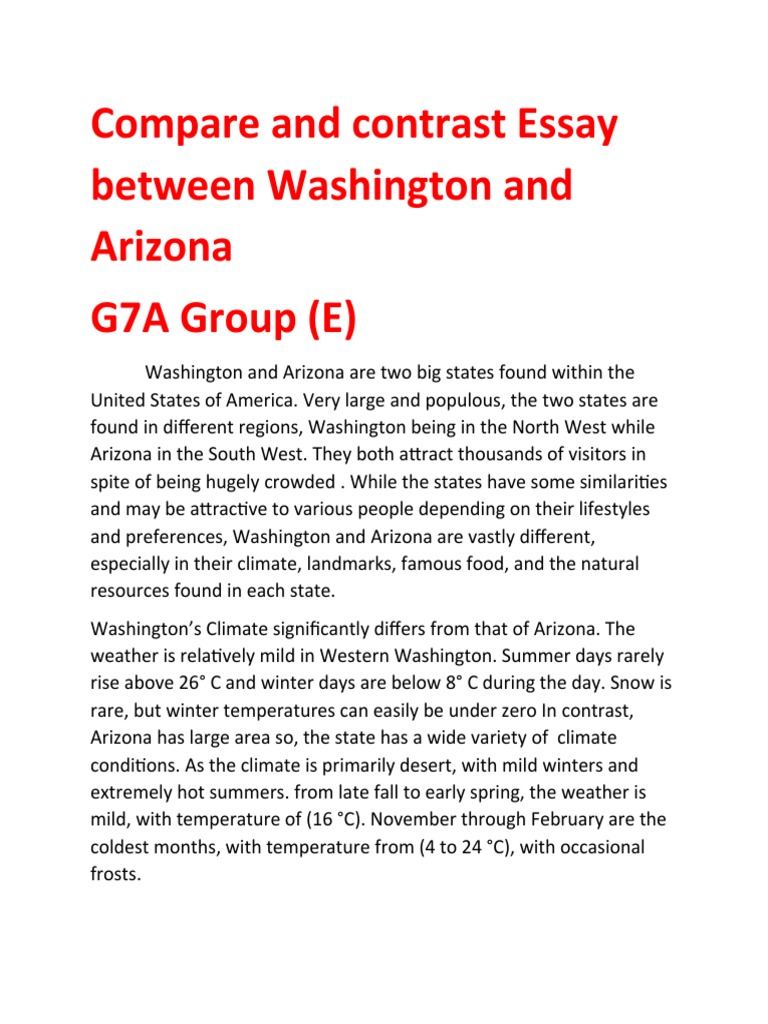 Washington vs. Arizona: Climate, Landmarks, Food | PDF | Washington ...