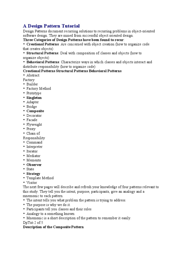 Pattern Tutorial Pdf Class Computer Programming Software Design Pattern