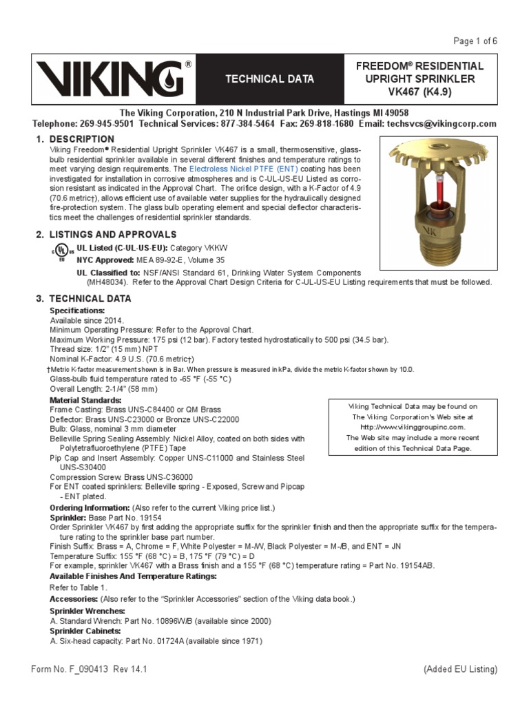 Vikings Sprinkler Data Spec | PDF | Fire Sprinkler System | Building ...