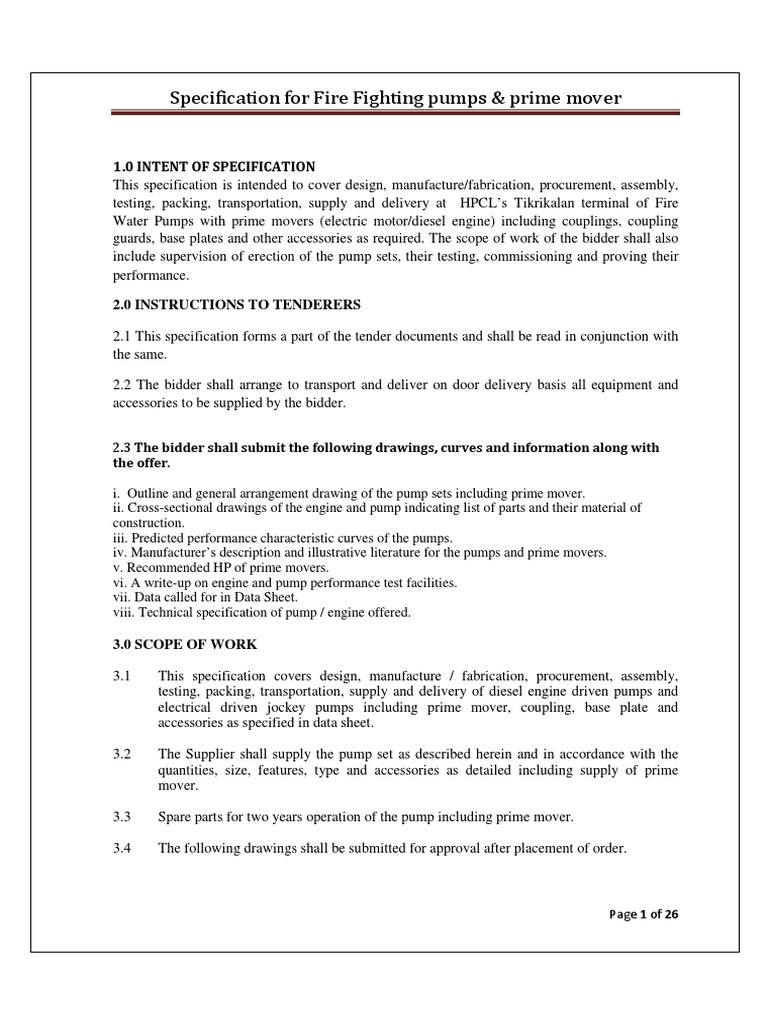 FIRE PUMPS Specification | PDF | Electric Motor | Pump