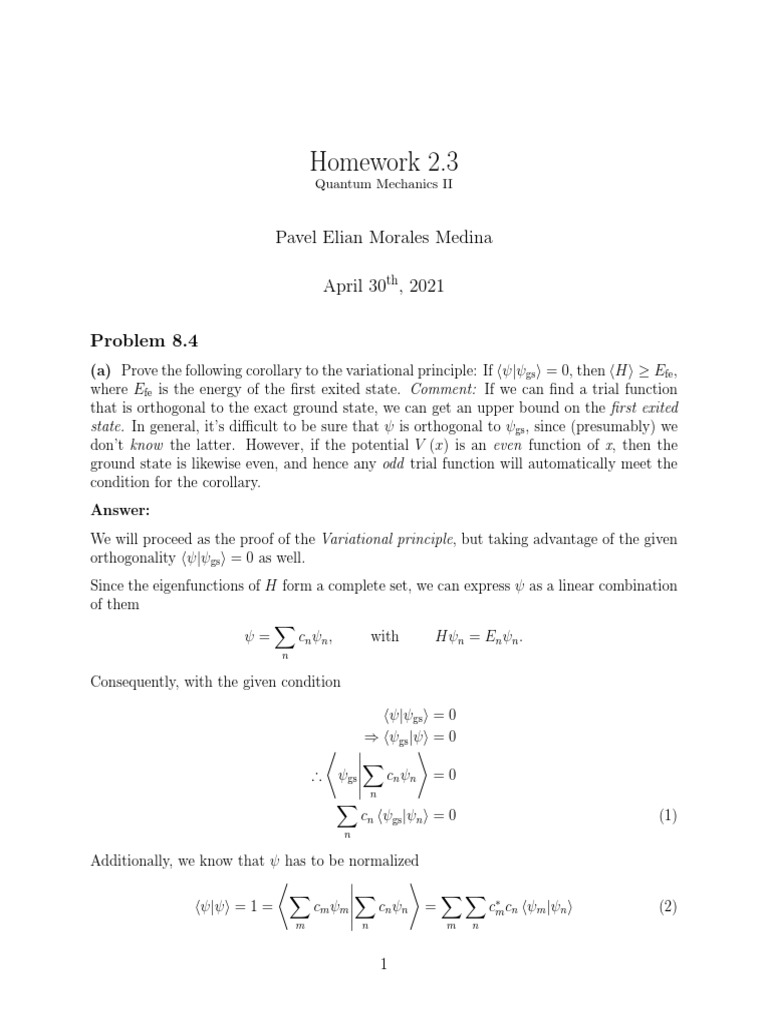 Homework 2.3 | PDF | Calculus Of Variations | Perturbation Theory (Quantum Mechanics)