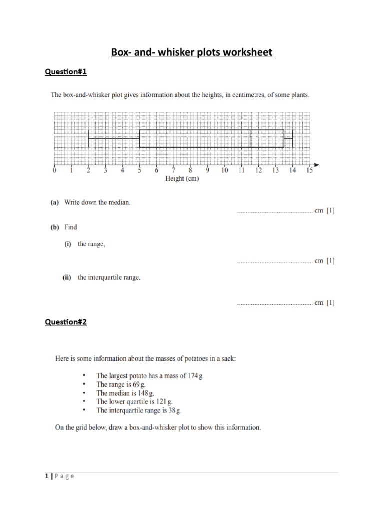 Box and Whisker Worksheet | PDF