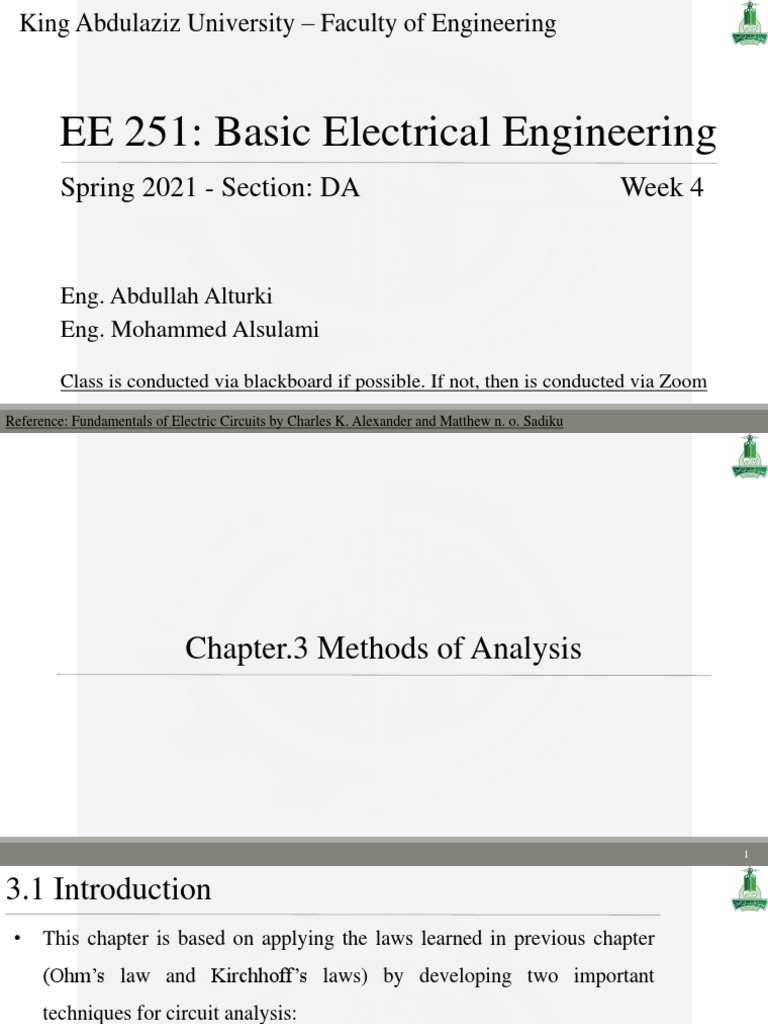 EE 251: Basic Electrical Engineering: Spring 2021 - Section: DA Week 4 | PDF | Electrical ...