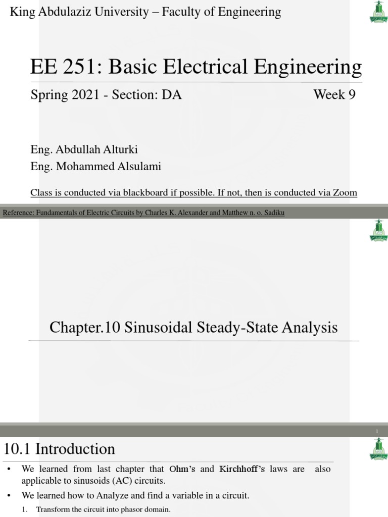 EE 251: Basic Electrical Engineering: Spring 2021 - Section: DA Week 9 | PDF | Electrical ...