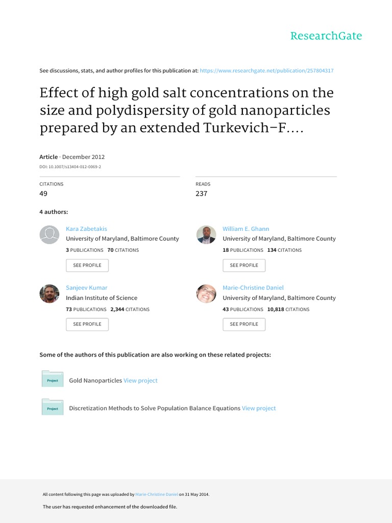 Effect of High Gold Salt Concentrations On The Size and Polydispersity ...