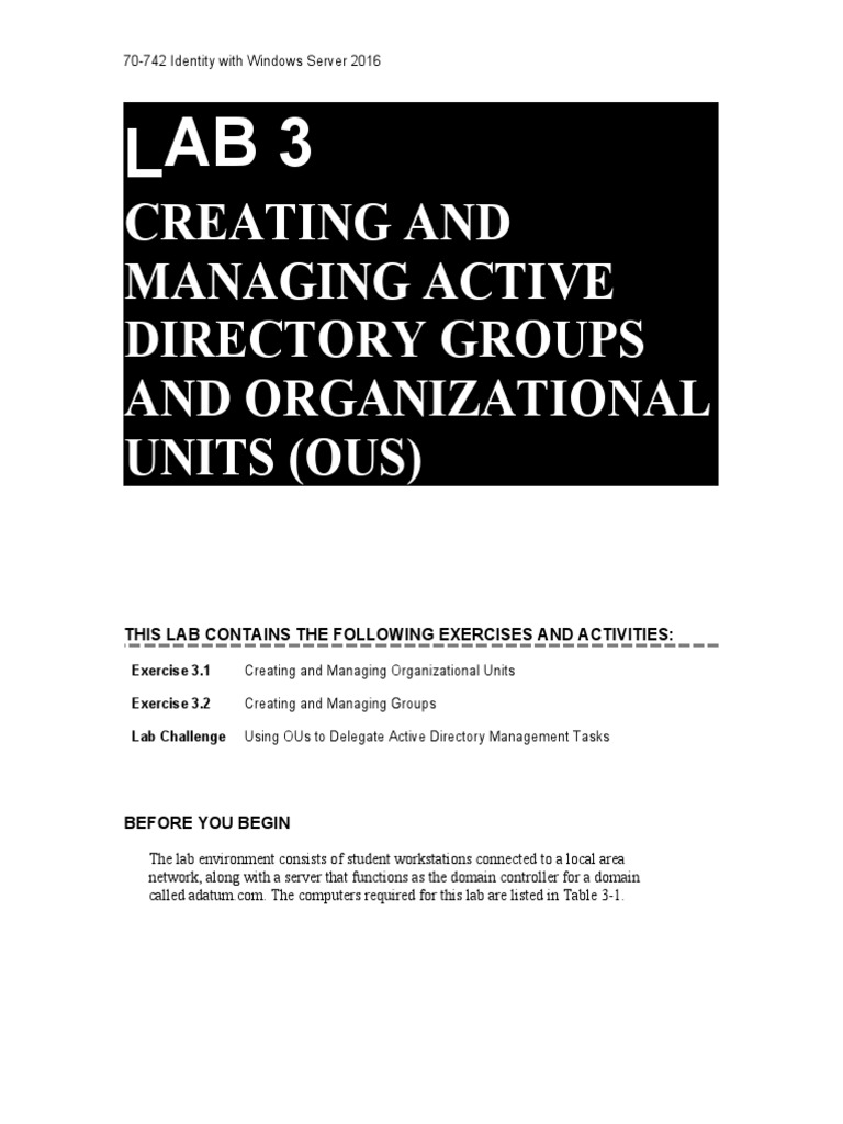Creating and Managing Active Directory Groups and Organizational Units (Ous) | PDF | Active ...
