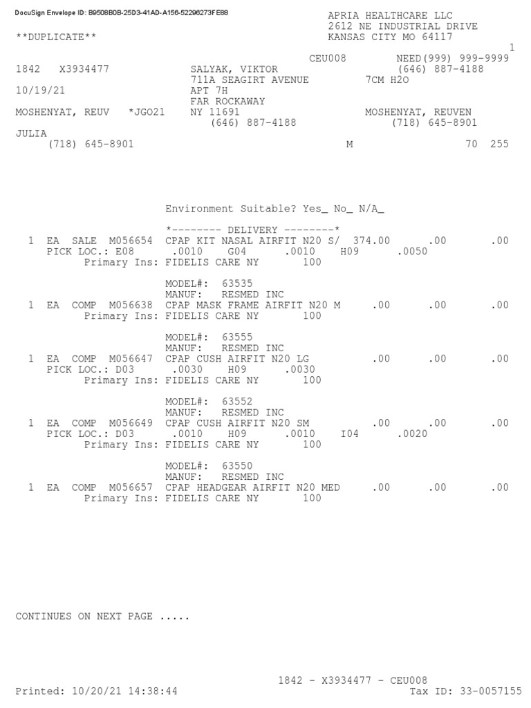 Apria Healthcare CPAP Order Form | PDF | Payments