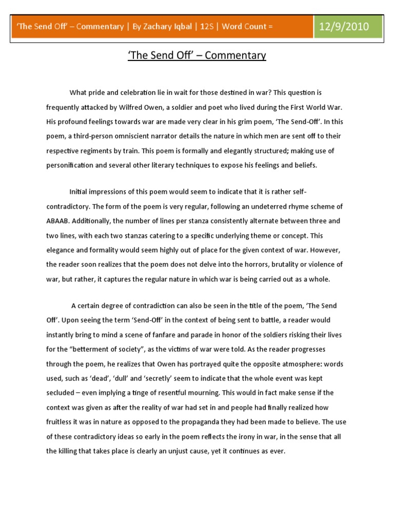 Analysis of Wilfred Owen's "The Send Off" | PDF | Poetry | Customer ...