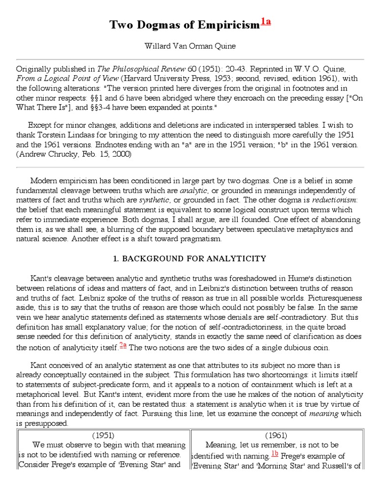 QUINE (1951) Two Dogmas of Empiricism | PDF | Logical Truth | Definition
