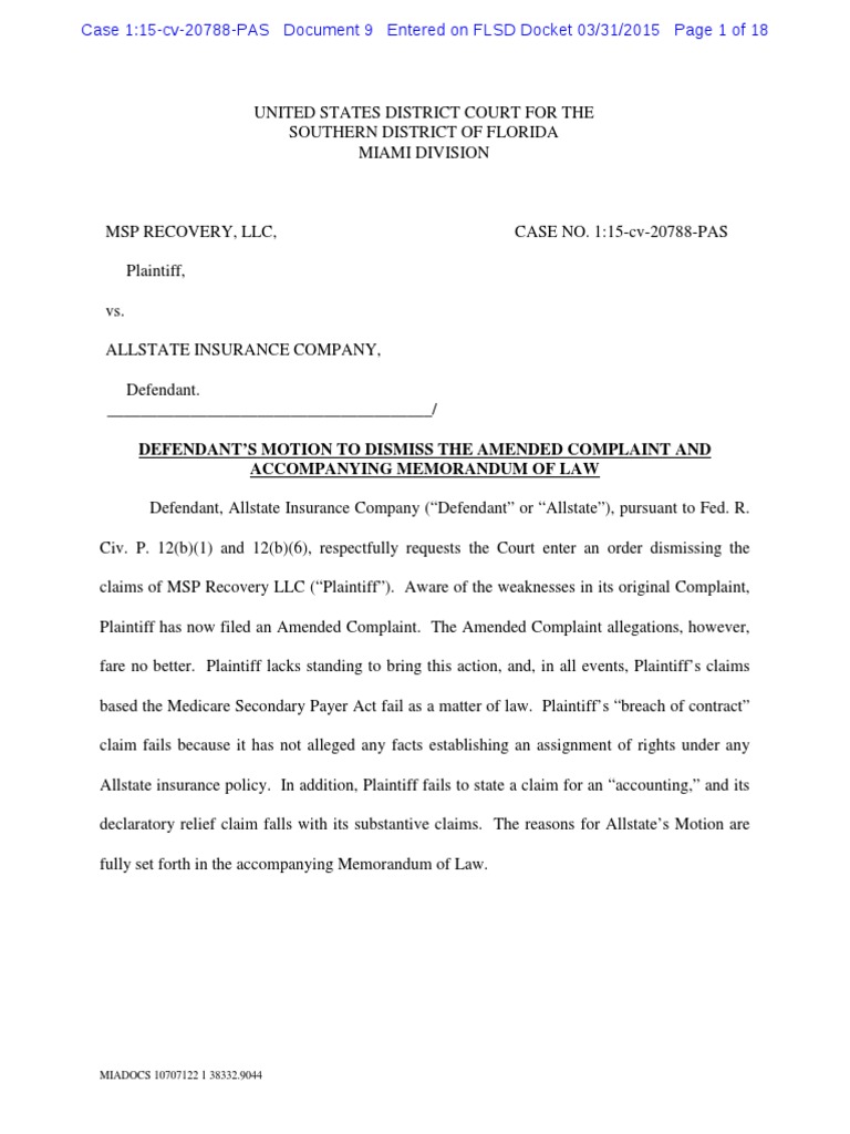 MSP Recovery, LLC V Allstate Insurance Company | PDF | Ashcroft V ...